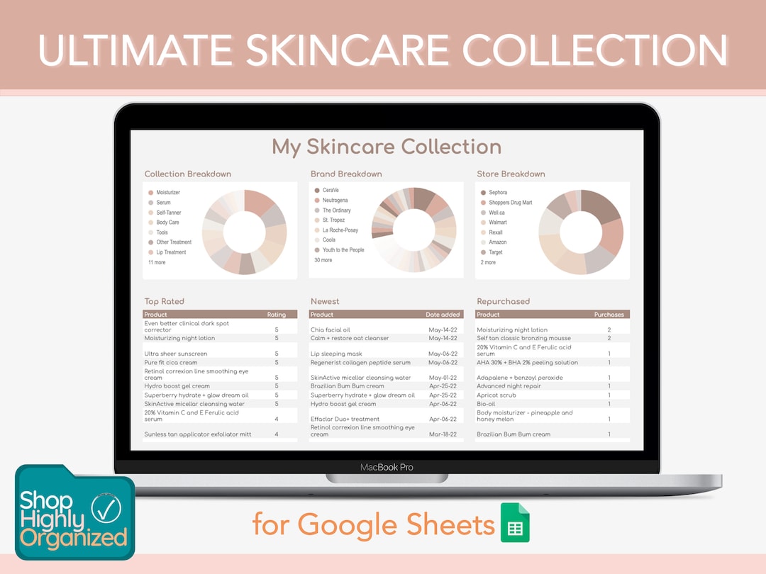 Skincare Collection Tracker: Google Sheets Inventory Spreadsheet ...