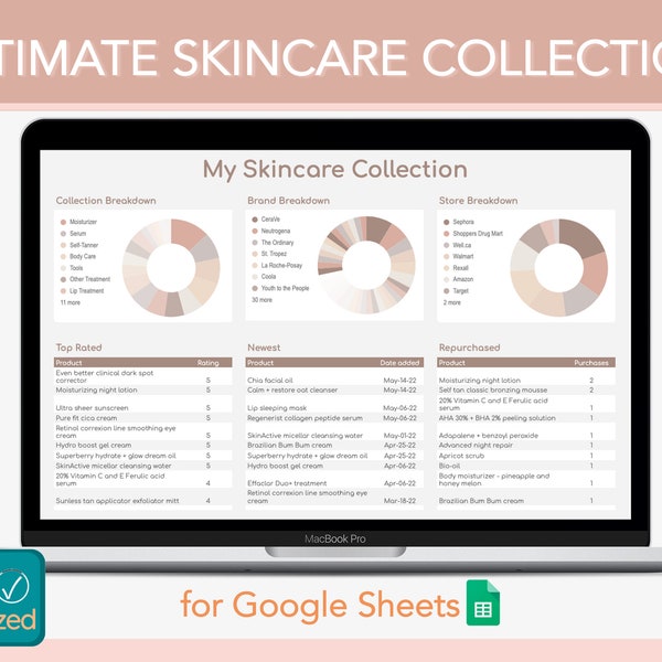 Skincare Tracking Spreadsheet - Etsy
