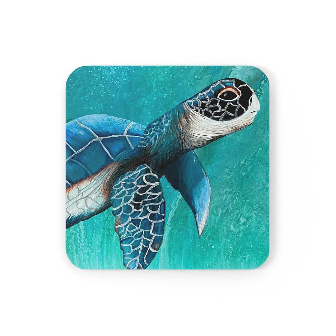 Sea Turtle Gift, Original Art, Beach House Coaster, Sea Turtle Lover ...