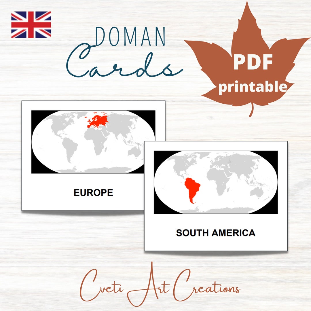 CONTINENTS Card Material * 7 Montessori Nomenclature Flash Cards ...
