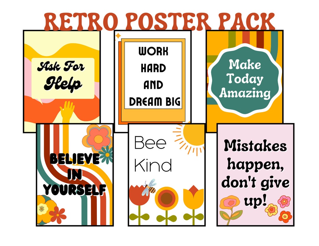 Retro Poster Pack Classroom Posters School Posters Groovy - Etsy
