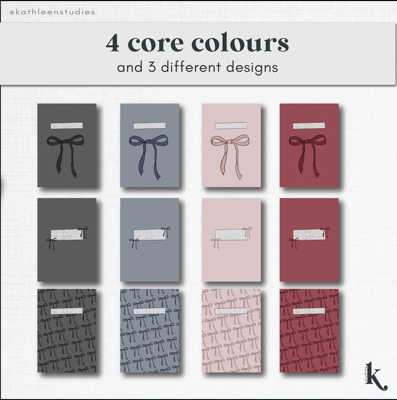 Bow Coquette Inspired Digital Notebook Covers | Digital Download | A4 ...