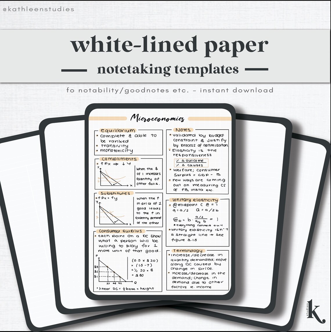 White Lined Paper Digital Notes iPad Notes Grid Paper, Lined Paper, Dot ...