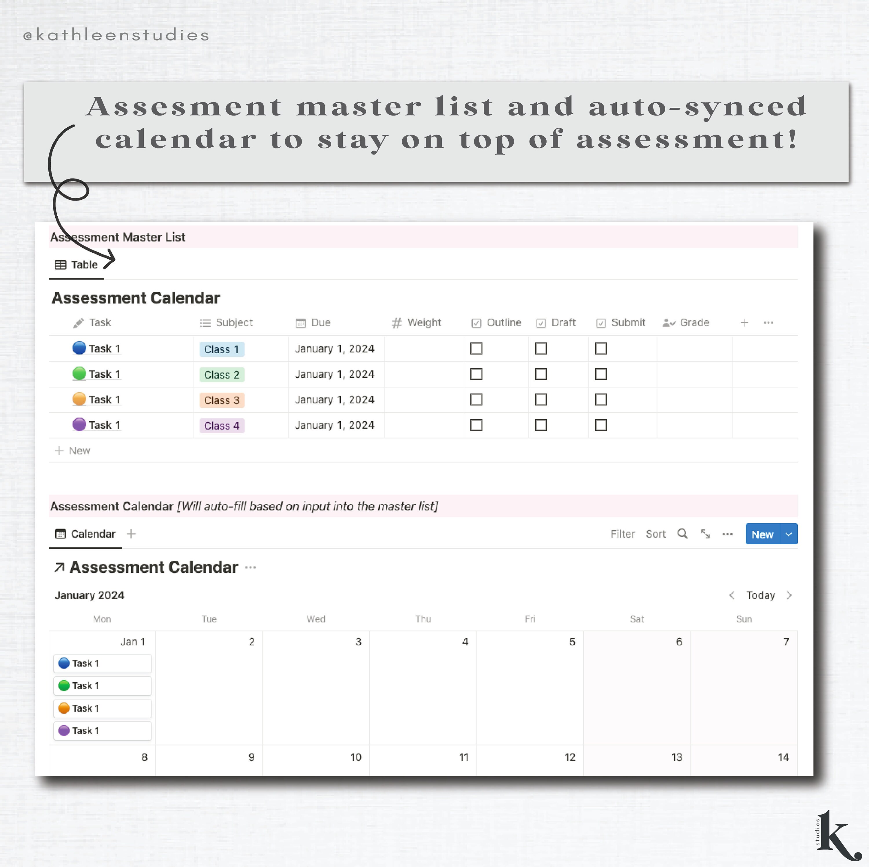 Study Dashboard Notion Template | University School Organiser| Notion ...