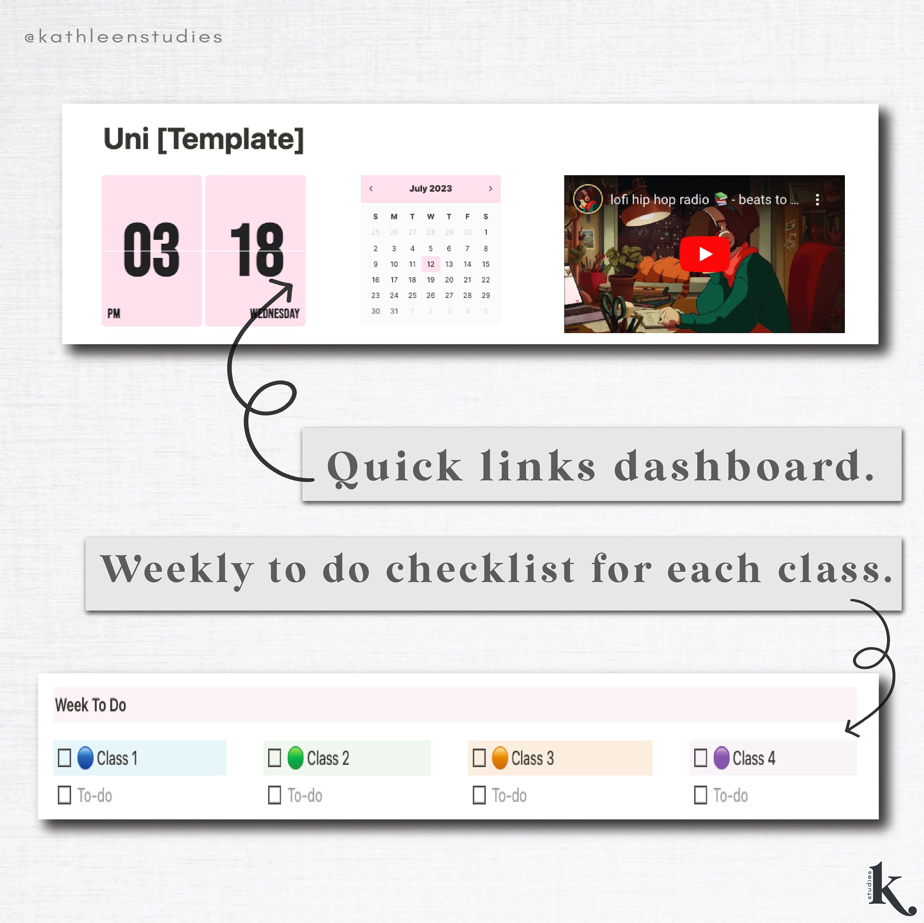 Study Dashboard Notion Template | University School Organiser| Notion ...