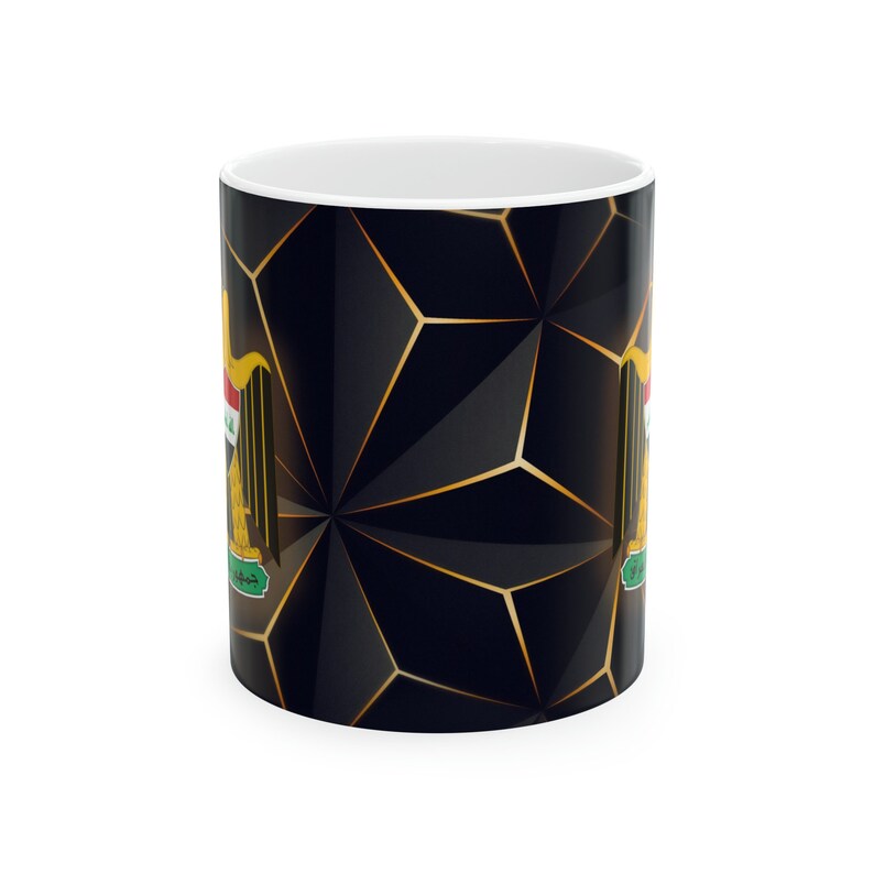 Iraqi Eagle Pride Mug: Symbol of Strength in Black & Gold - Ceramic Mug ...