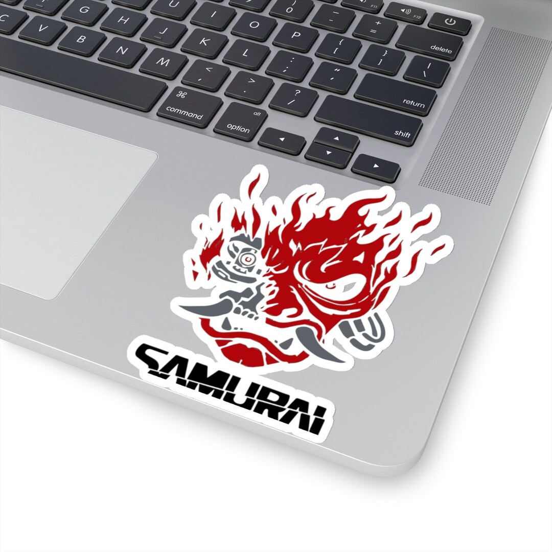 Fiery Red Samurai Oni Mask Sticker: Bold Japanese Warrior Spirit Design ...