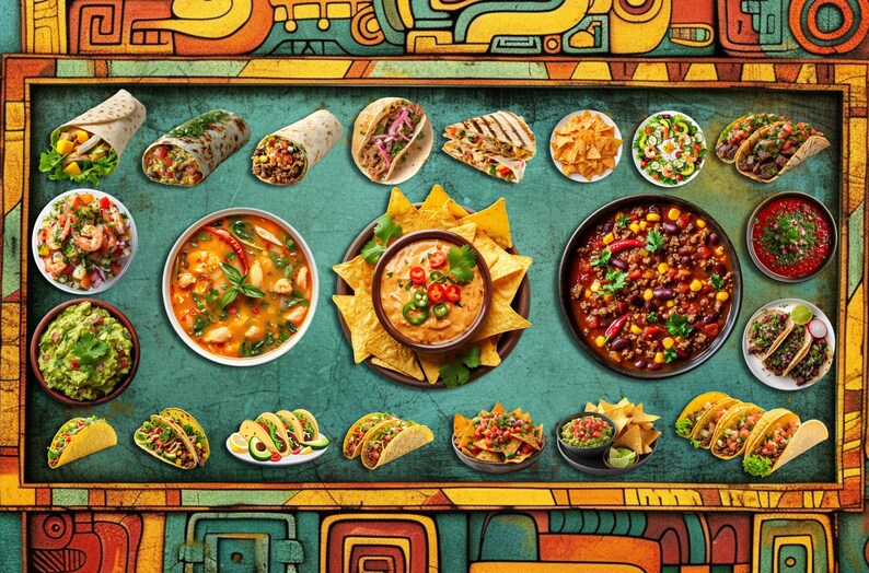 Mexican Cuisine Clipart Bundle - Tacos, Burritos, Nachos & More! High ...