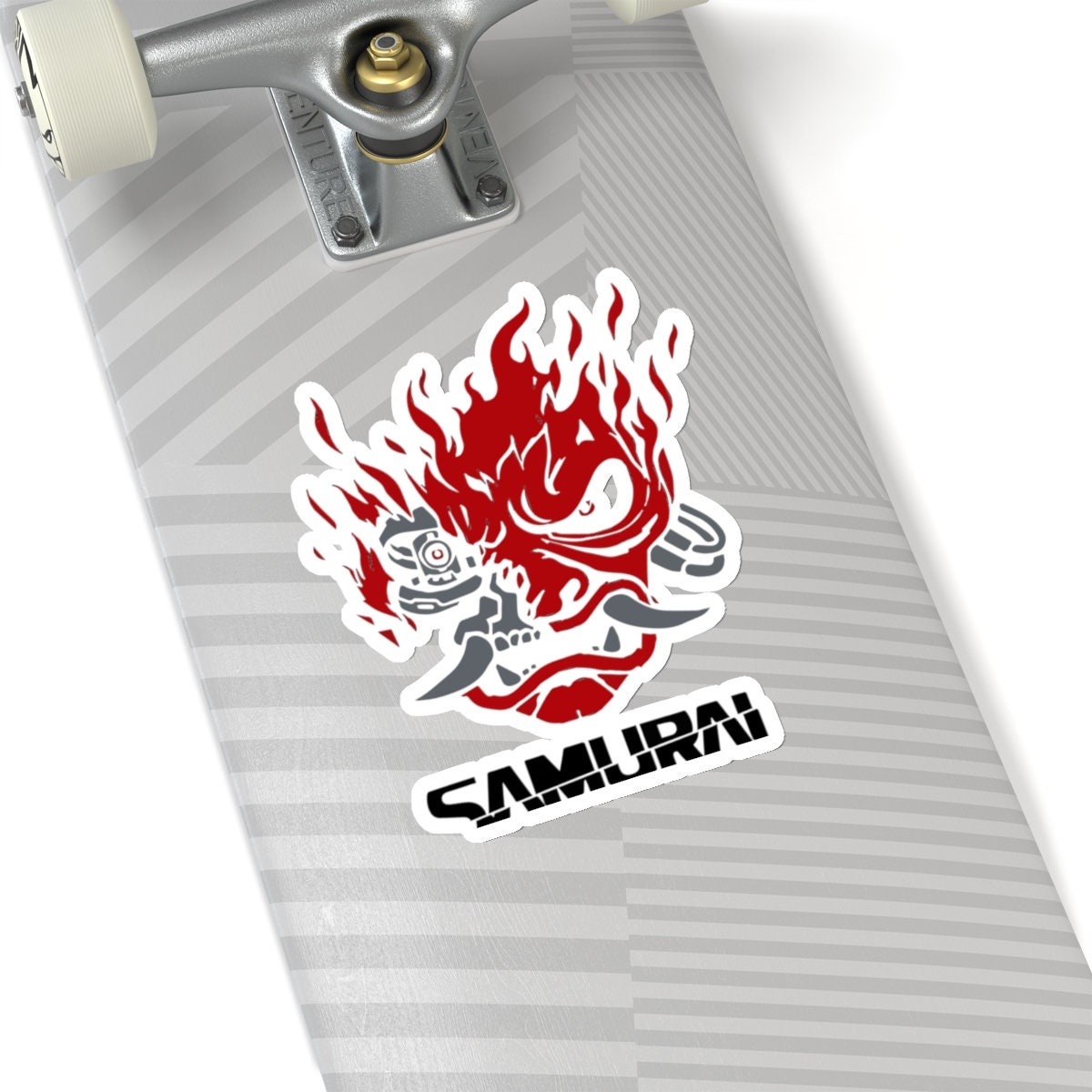 Fiery Red Samurai Oni Mask Sticker: Bold Japanese Warrior Spirit Design ...