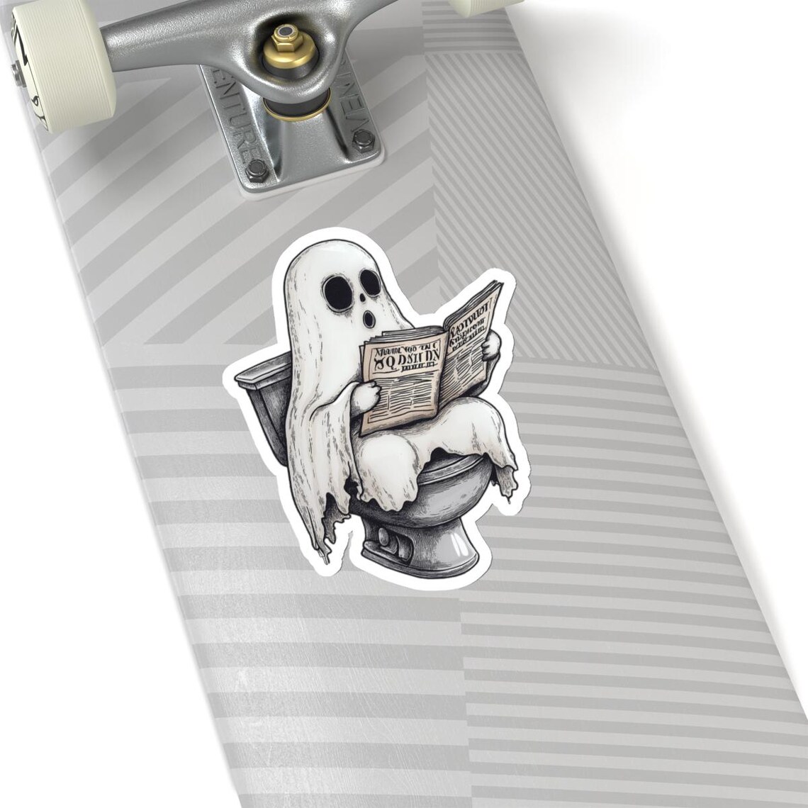 Funny Ghost Reading Newspaper on Toilet Kiss-cut Stickers, Spooky ...
