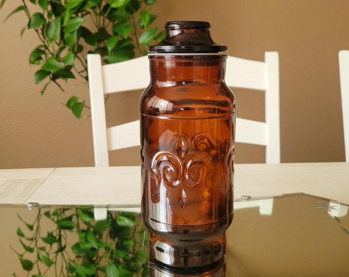Vintage Apothecary Jar Dark Amber Fleur De Lis/ 1970s Cremora Brown ...