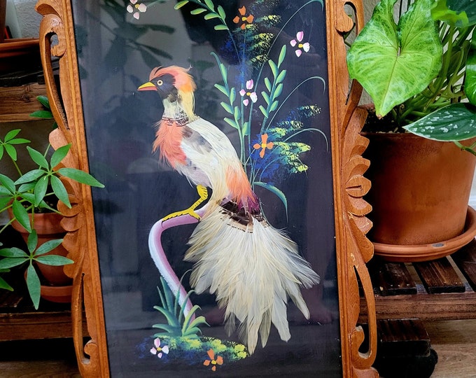 Vintage Mexican Feather Bird Painting/ Mexican Bird Folk Art That Glows ...