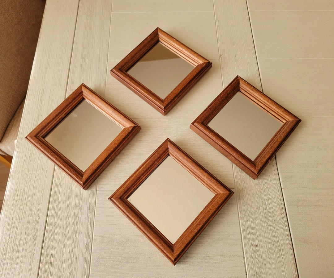 Vintage Square Mirrors/ Set of 4 Wood Mirrors/ Vintage Wood Mirror/ Mid ...