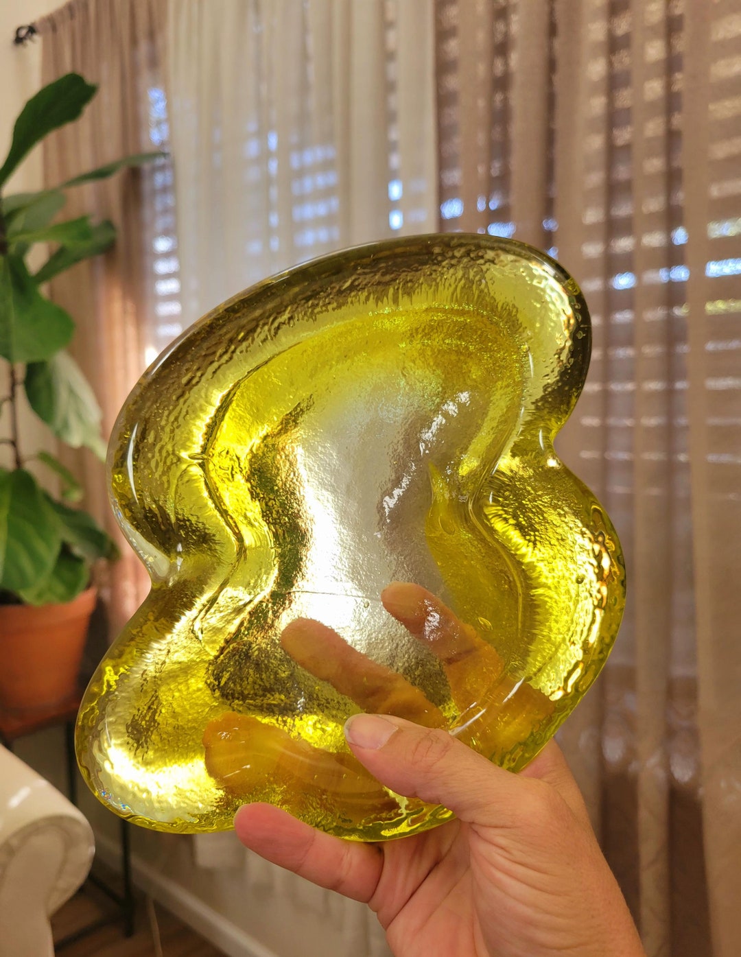 Mid Century Blenko Yellow Glass Ashtray in Yellow/ Vintage Glass ...