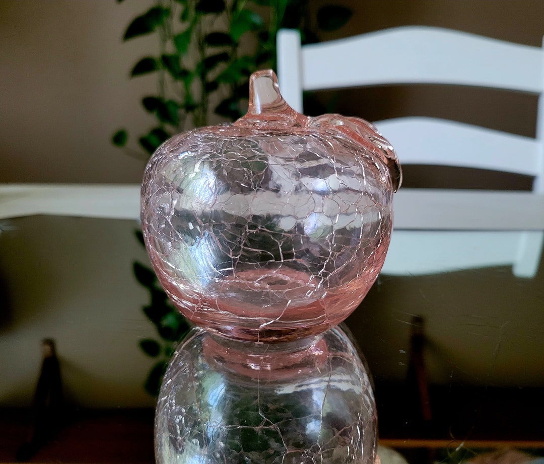 Mid Century Blenko Crackle Glass Pink Apple/ Crackle Apple Paperweight ...