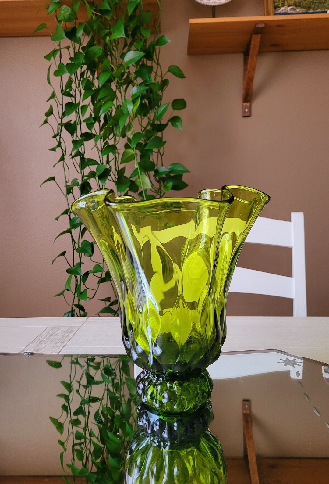 Vintage Viking Glass Vase 1552/ Mid Century Green Glass Bubble Vase ...