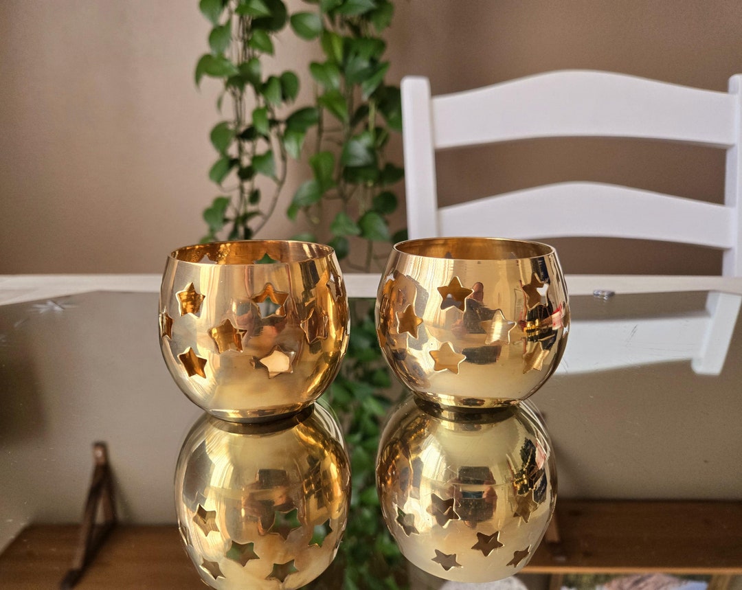 Vintage Celestial Brass Candle Holders/ 1990s Brass Star Candle Holders/ Vintage Boho/ Moody ...