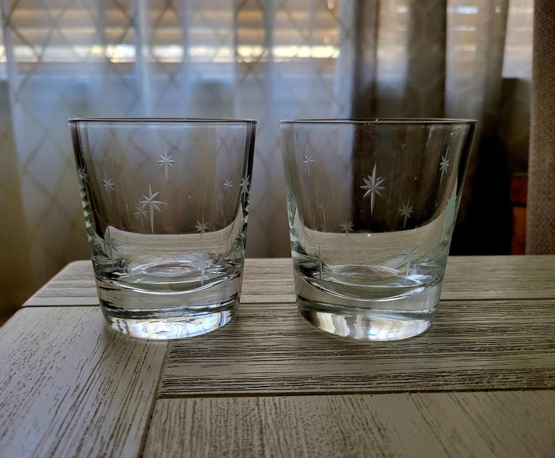 Vintage Starburst Glasses/ Mid Century Atomic Etched Starburst Sniffer ...