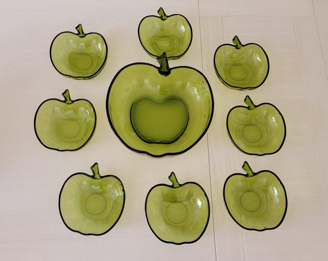 Vintage Apple Bowl Set/ Vintage Hazel Atlas Green Apple Bowls/ Vintage ...