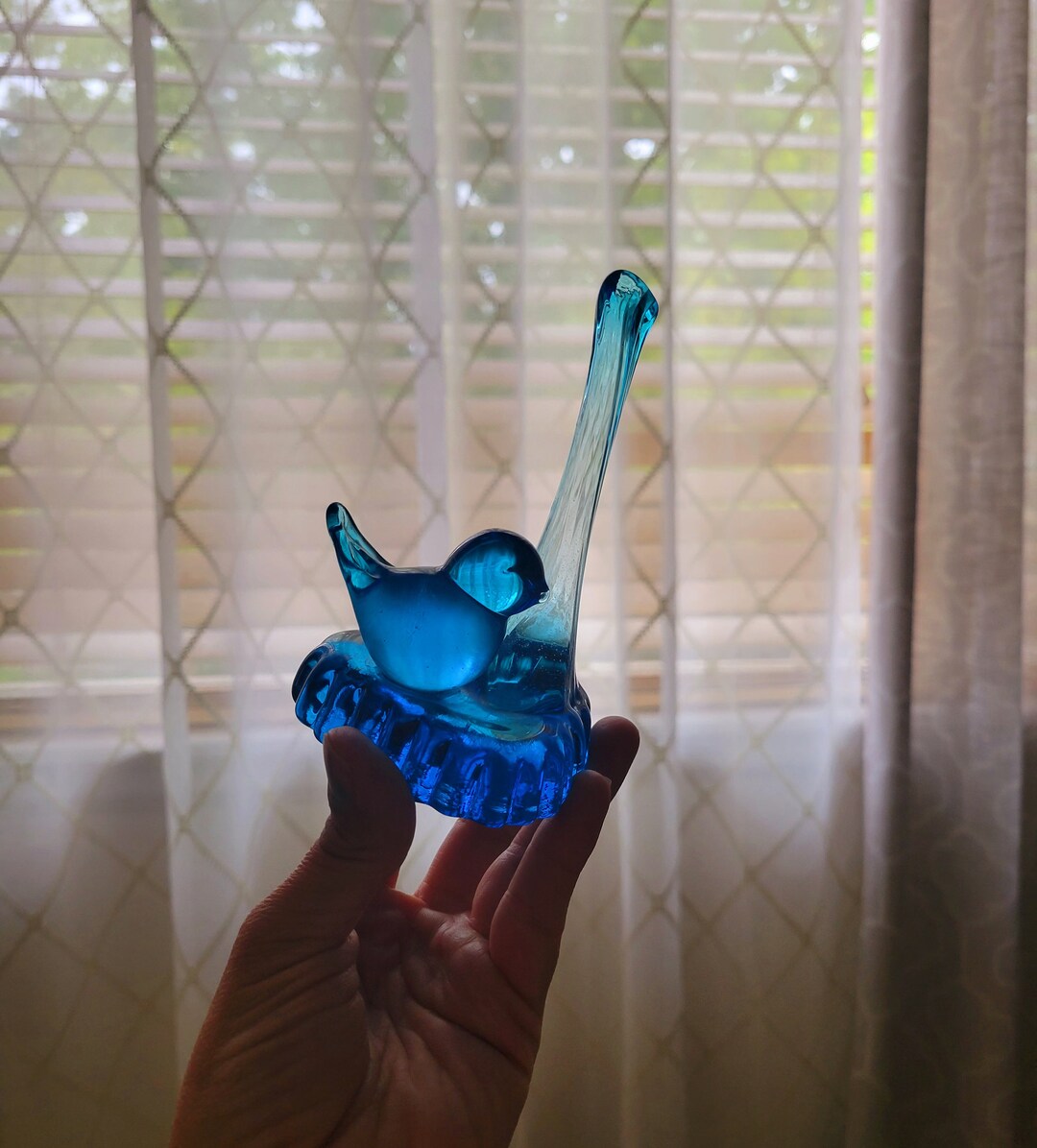 Vintage Bluebird of Happiness With Bud Vase/ Glass Bluebird of ...