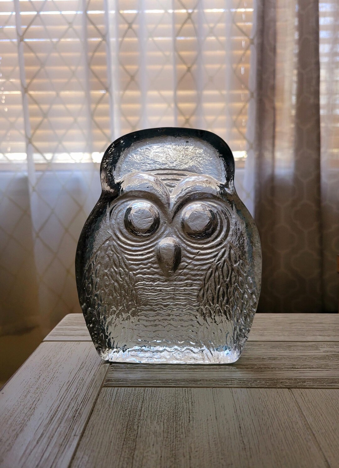 Vintage Blenko Glass Bookend/ Owl Glass Bookend/ Blue Tinted Owl ...