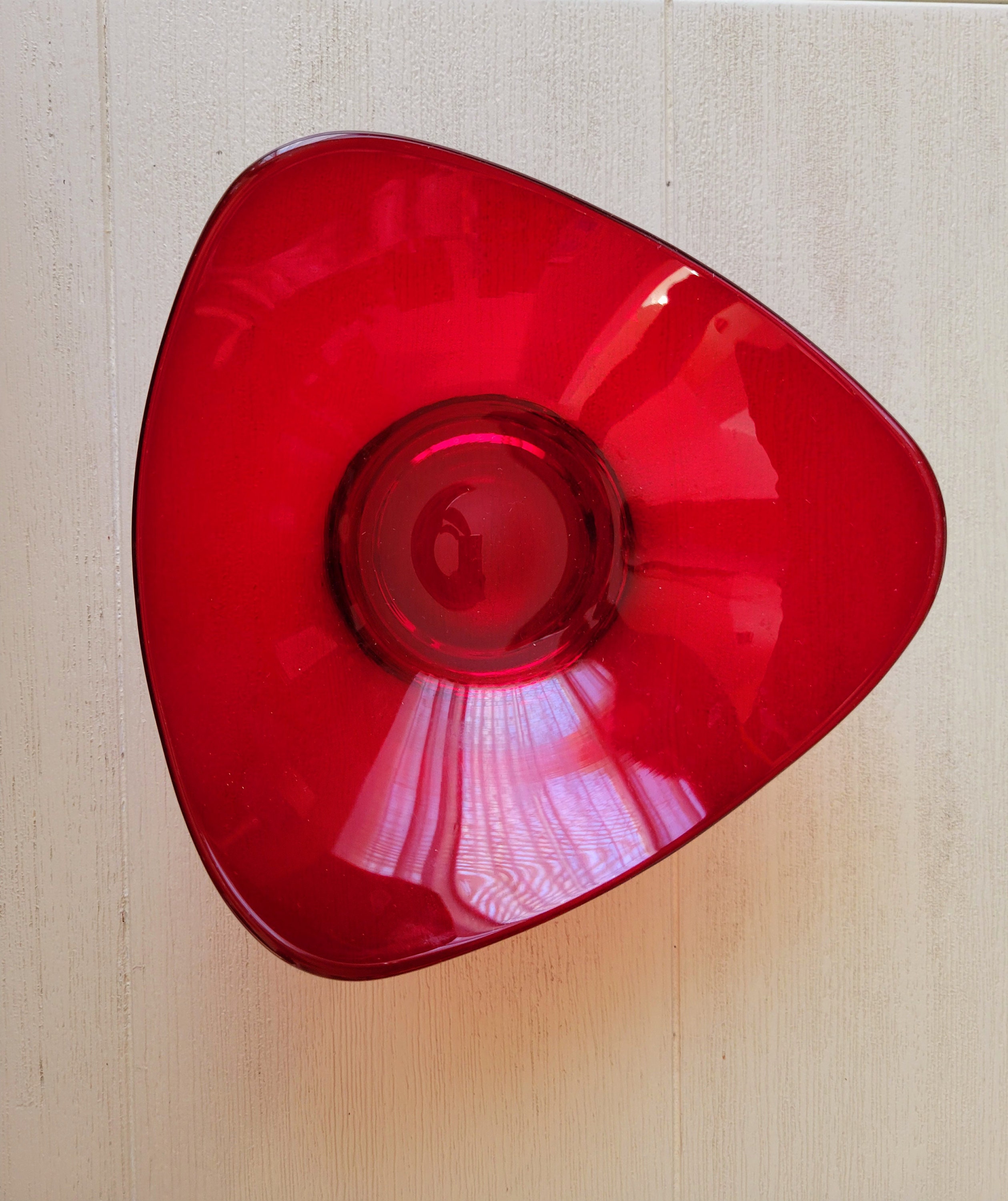 Vintage Red Viking Glass Triangle Bowl: Mid Century Bon Bon Trinket ...