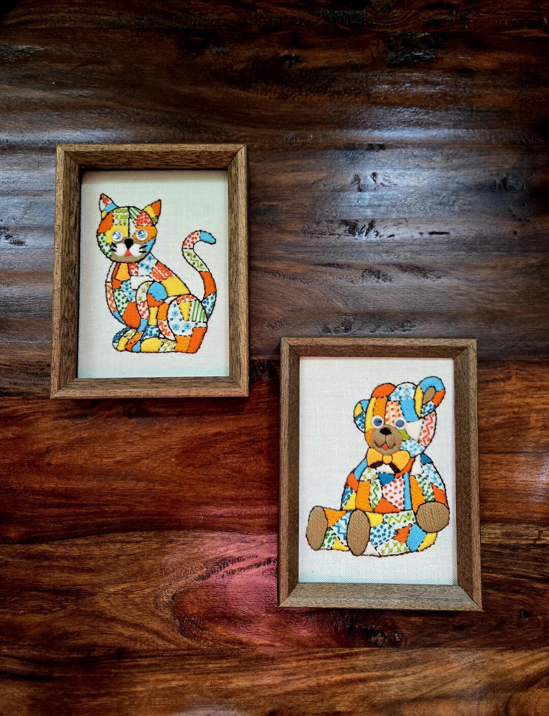 Vintage 1970s Framed Crewel Artwork: Cat or Teddy Bear, 8x6 - Etsy