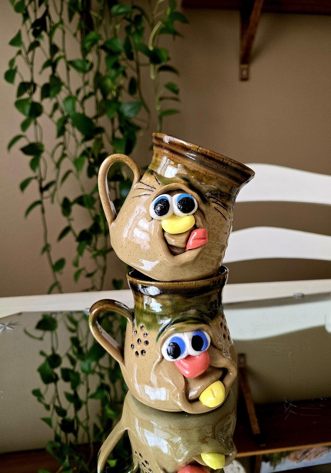 Vintage Coffee Mugs/ Pretty Ugly Pottery Coffee Mugs/ Ugly Face Coffee ...