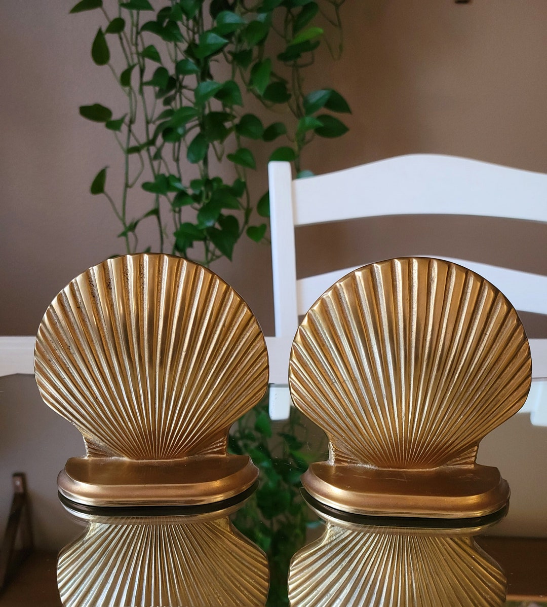 Vintage Brass Shell Bookends/ Vintage Coastal Decor/ Seaside Cottage ...