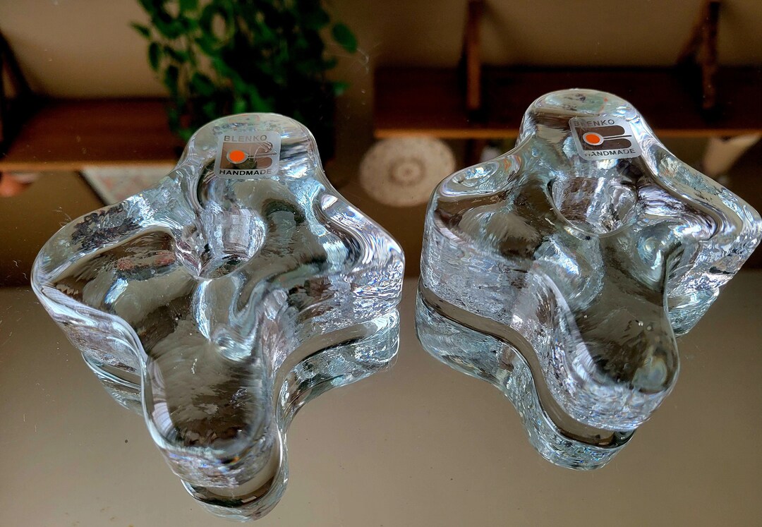 Vintage Blenko Glass Candle Holders/ Blenko Glass Free Form ...