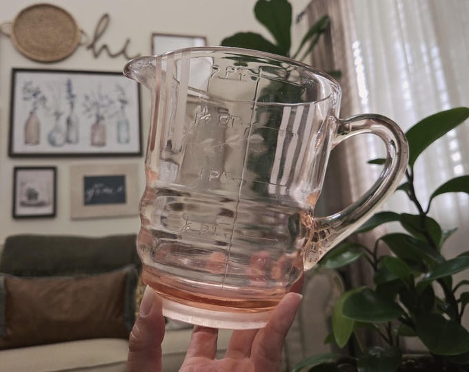 Vintage Pink Depression Glass Measuring Cup/ Pink Glass Pitcher ...