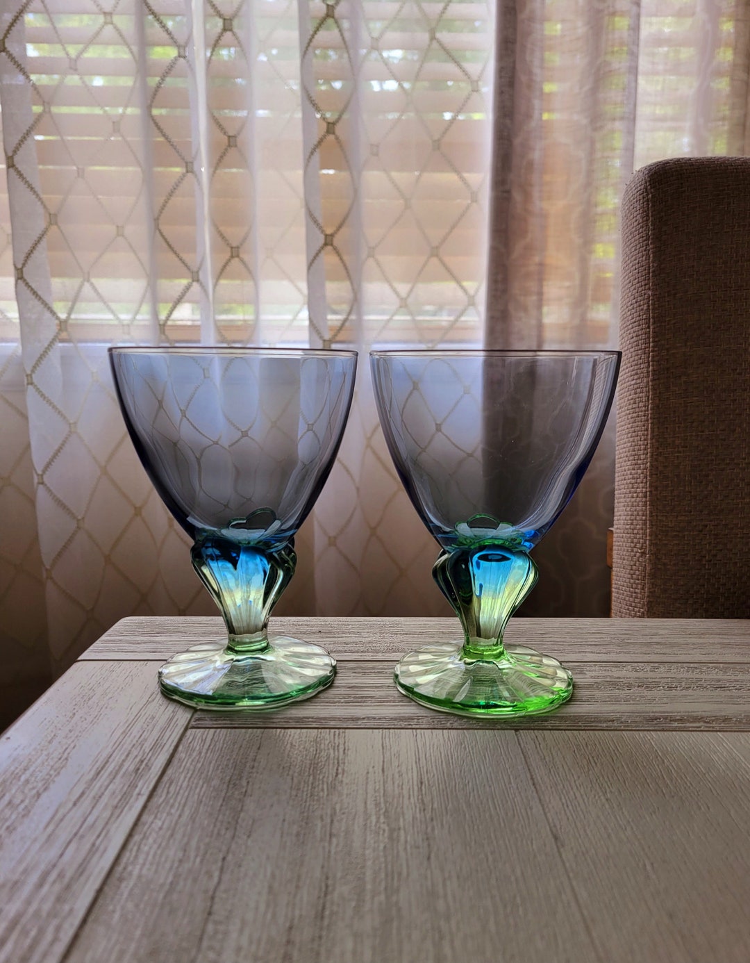 Vintage Glass Goblets/ Bormioli Rocco Bahia Blue and Green Art Nouveau ...
