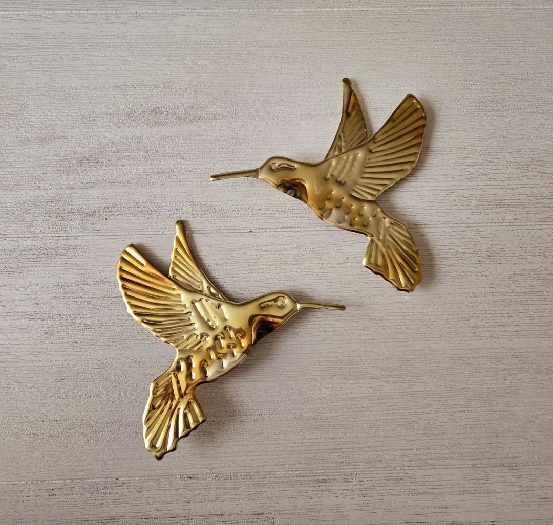 Vintage Brass Wall Hummingbirds/ Mid Century Metal Bird Wall Plaques ...