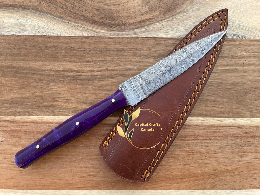 Custom Gift Handmade Damascus Steel Dagger Knife With Purple Resin ...