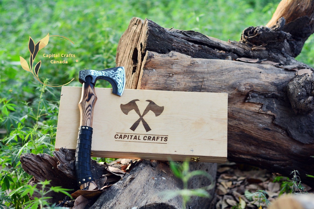 Axe With Personalized and Engraved Wooden Box, Custom Gift Handmade ...