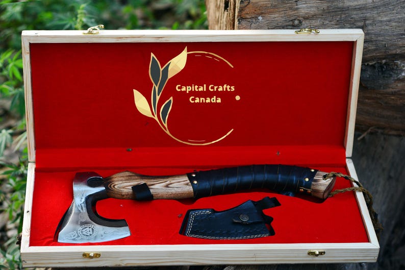 Custom Handmade Norse Hatchet Viking Axe With Wooden Box, Hand Forged ...
