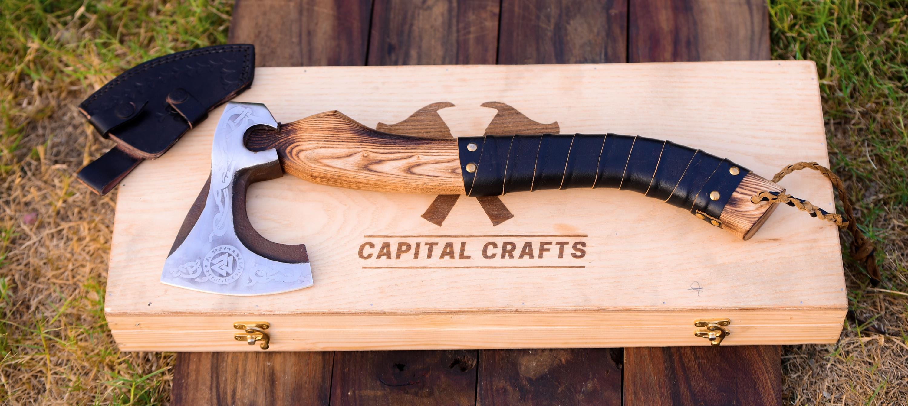 Custom Handmade Norse Hatchet Viking Axe With Wooden Box, Hand Forged ...
