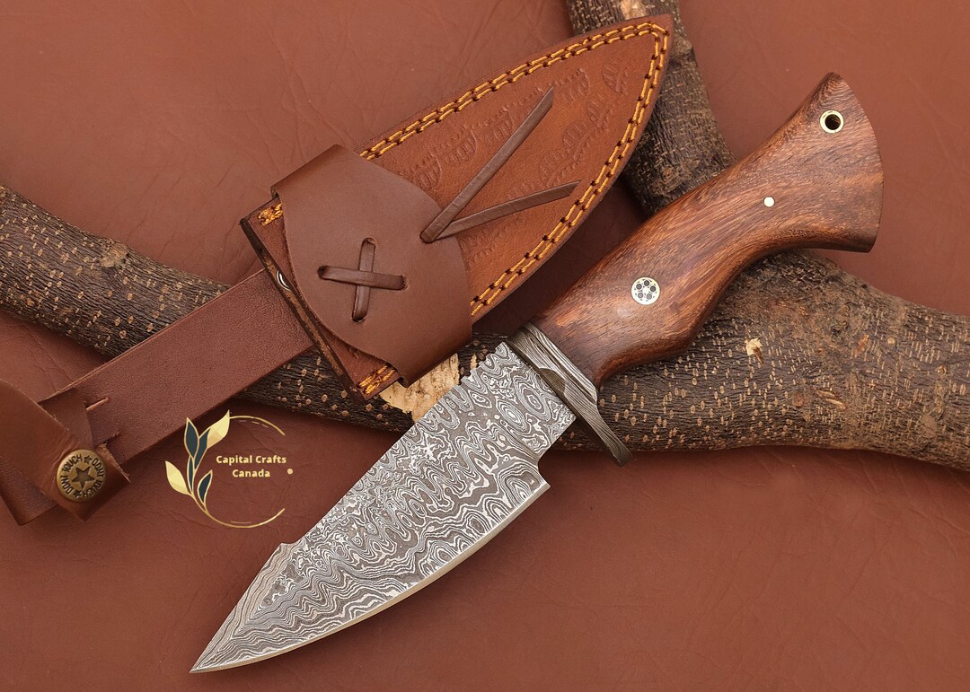 Custom Gift Handmade Damascus Steel BOB CAT Hunting KNIFE With Rosewood ...