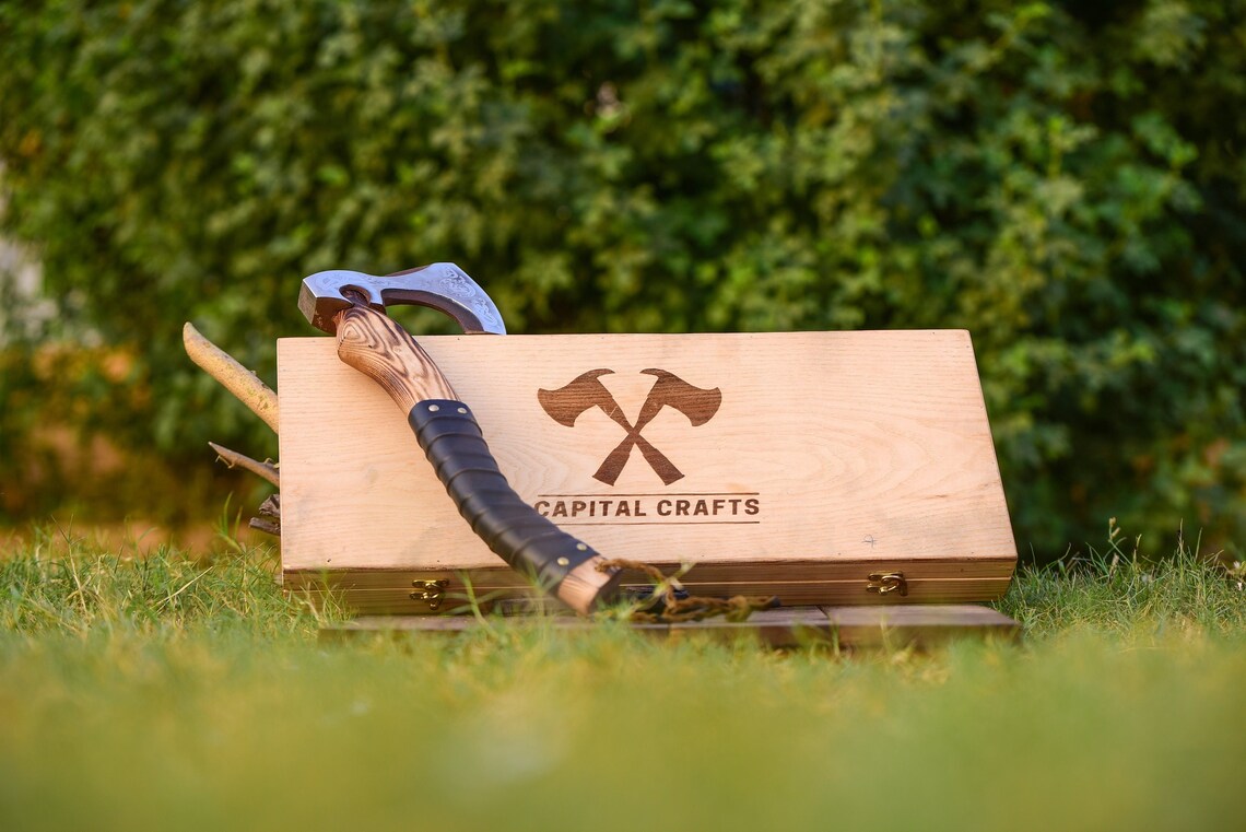 Hand Forged Viking Battle Axe With Personalized Wooden Box - Etsy