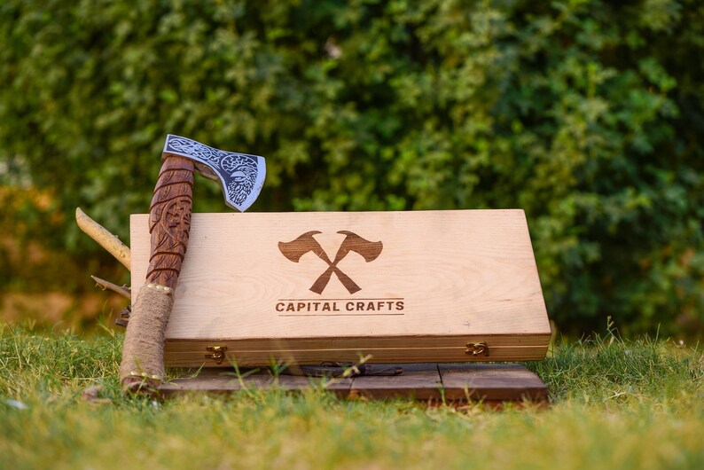 Hand Forged Viking Battle Axe With Personalized Wooden Box - Etsy
