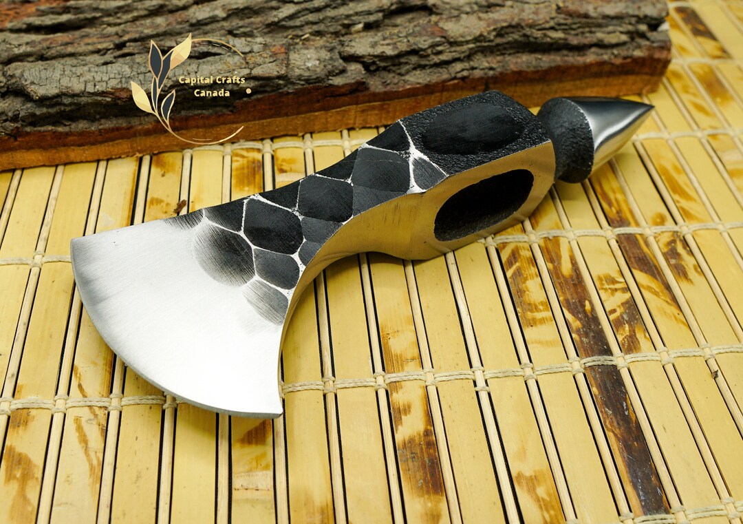 Viking Axe Head, Hand Forged Spike Head With Leather Sheath, Carbon ...