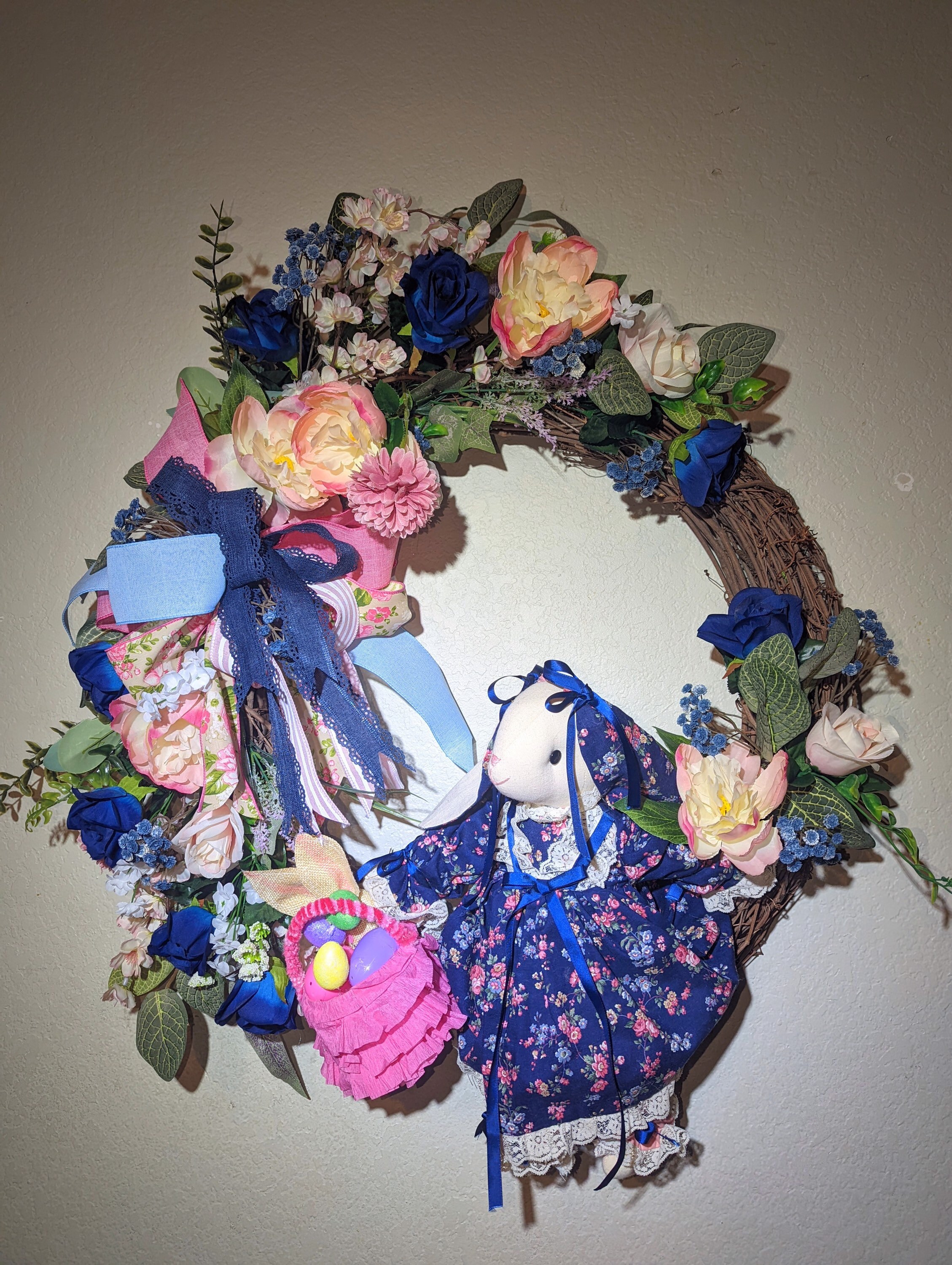Large Grapevine Wreath With Bunny and Pink and Blue Colors - Etsy