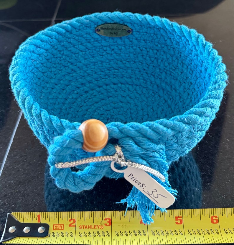 Sweet Blue Round Rope Bowl With Wooden Adornment. Interesting and ...