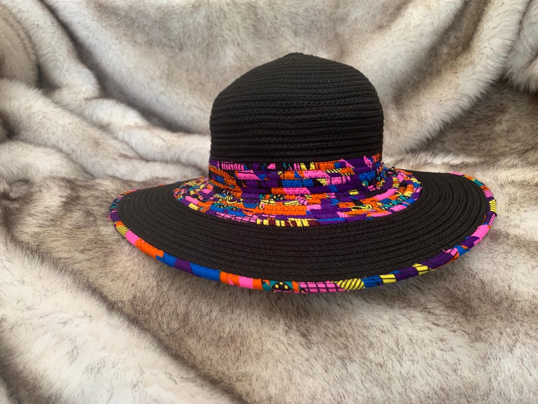 Awesome Black Cotton Rope Hat With Multi Colored Fixed Fabric Wrapped ...