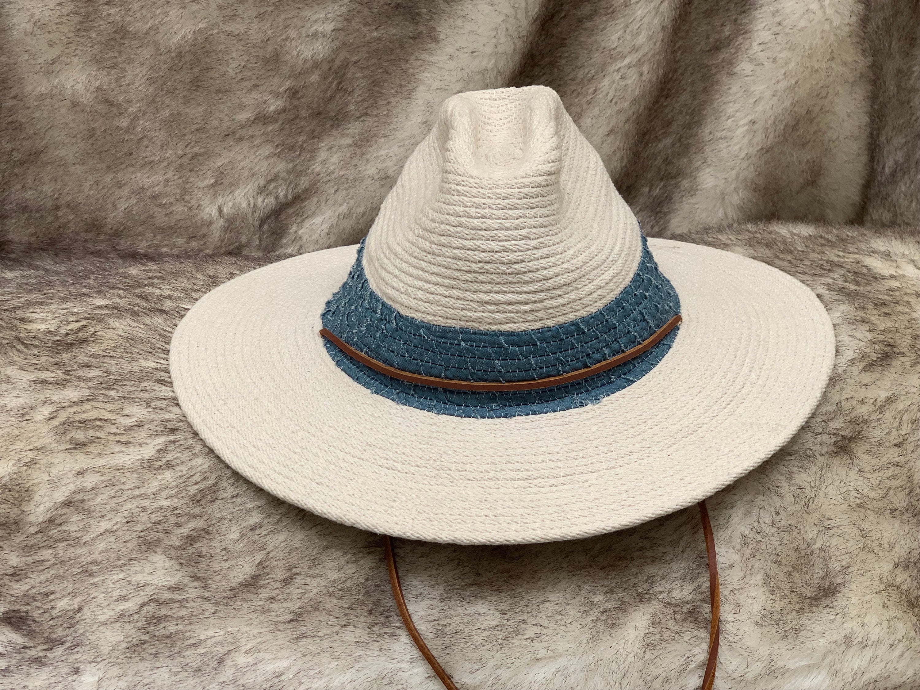 Beautiful Natural Rope Hat With Blue Fabric Wrapped Band. Has a Great ...