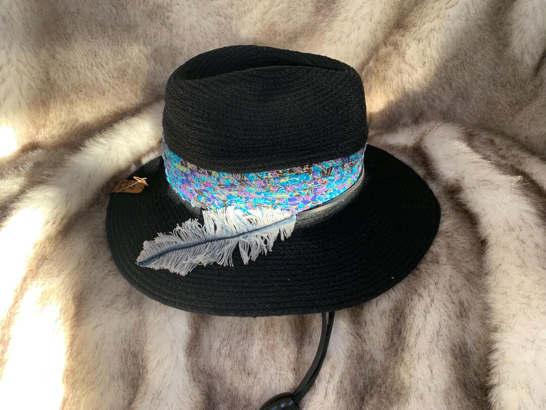 Beautiful Cotton Rope Black Hat With Blue Fabric Wrapped and a Denim ...