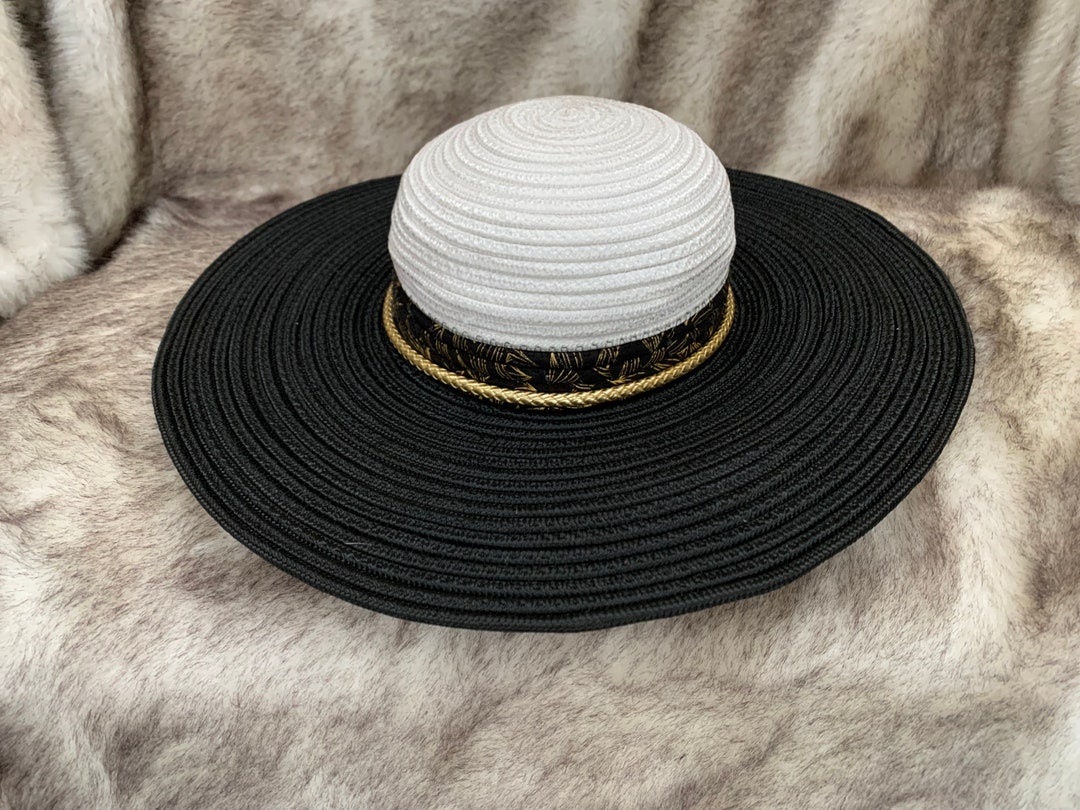 Beautiful Black and White Nylon Hat With Fabric and Removeable Gold ...
