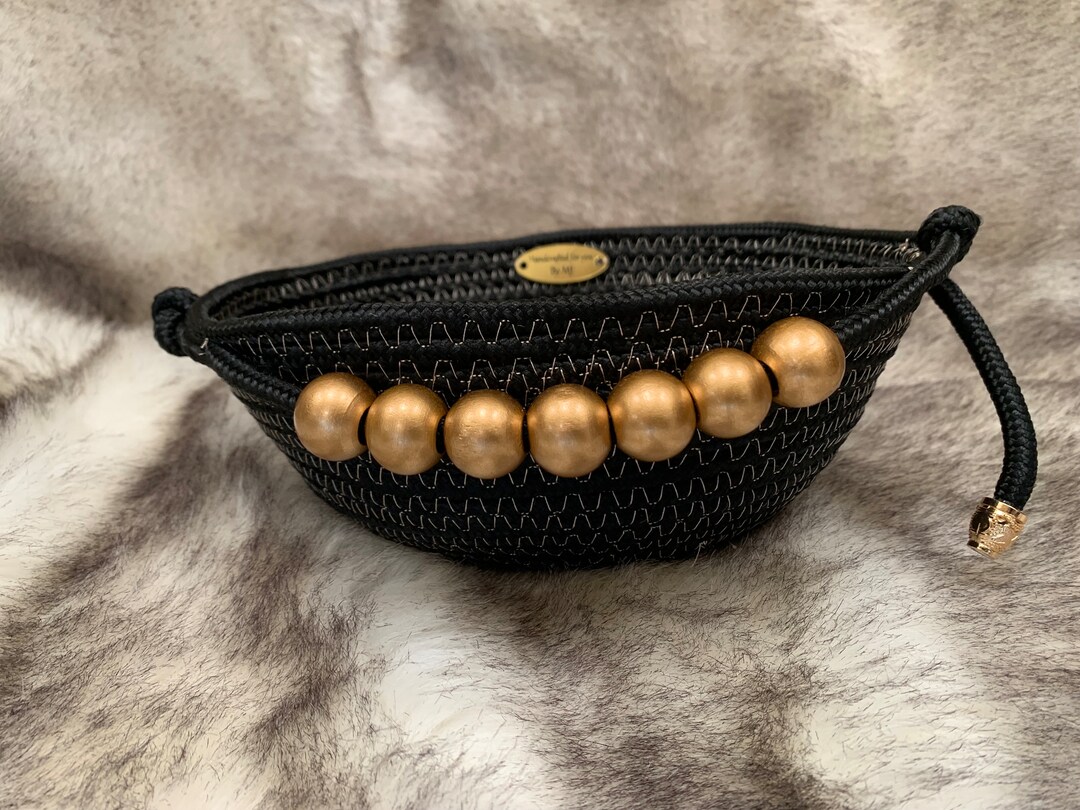 Beautiful Black Rope Bowl With Stunning Gold Beads. - Etsy