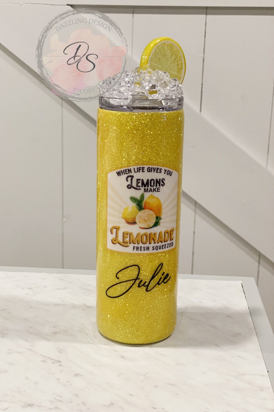 Custom Glitter Lemonade Tumbler With Faux Ice Topper - Etsy