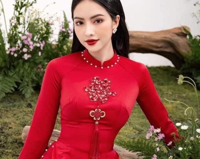 Bridal Red TRADITIONAL Ao Dai Set Red Ao Dai for the Bride, Bridal Ao ...